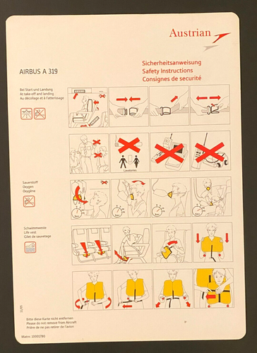 Austrian Airlines Airbus A319 Safety Card - 11/05 | eBay