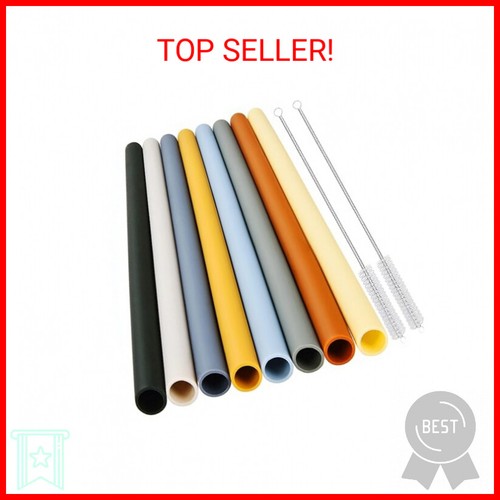 ALINK 8-Pack Reusable Silicone Straws - Long Flexible Rubber Silicone ...