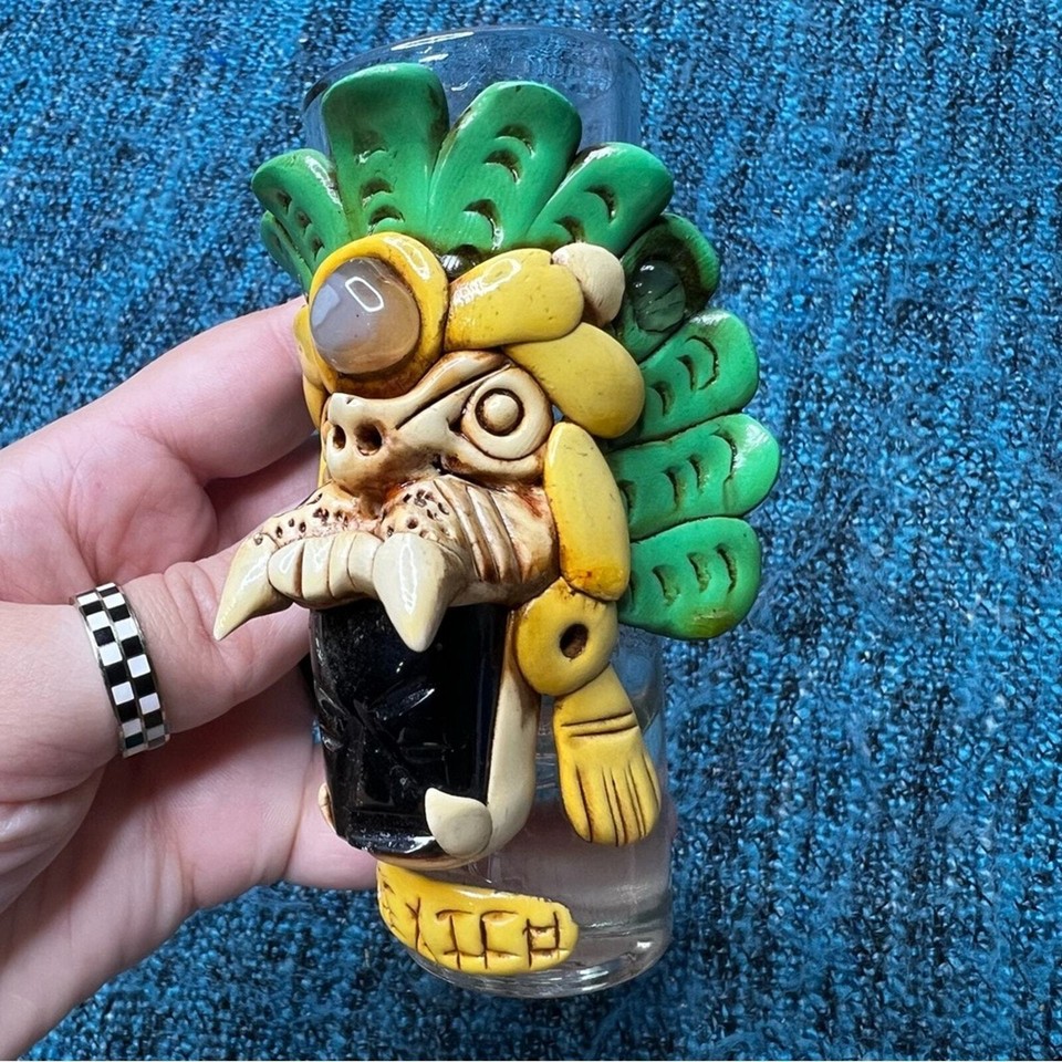 Mexico Souvenir Handcrafted Aztec Warrior Shot Glass Vintage Barware ...