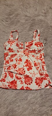 Alex Marie Women White/Orange Nylon Floral One Piece Tankini Swimsuit ...
