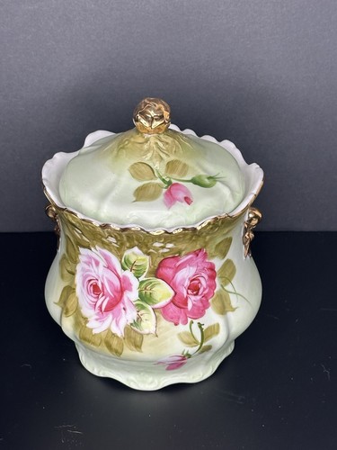 Vintage Lefton China Heritage Rose Green Covered Biscuit Jar 6 1/4 ...