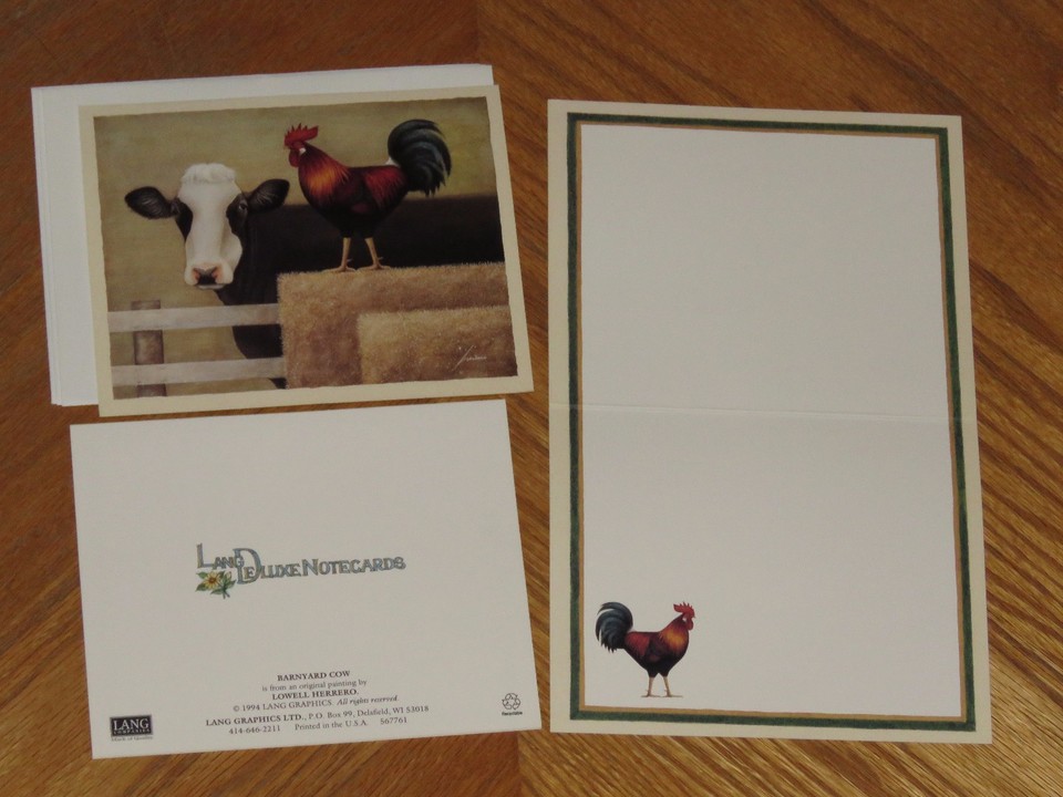 Lowell Herrero Art - Barnyard Cow - Rooster - Vintage Lang 5 x 6 Note ...