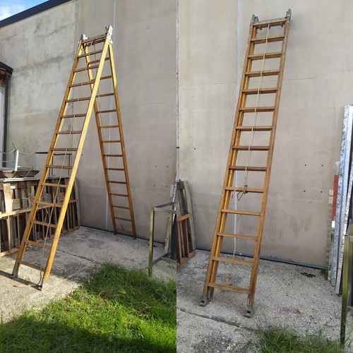 ANTICA SCALA ANNI 50 IN LEGNO TELESCOPICA ALLUNGABILE FINO AD 8 METRI ...