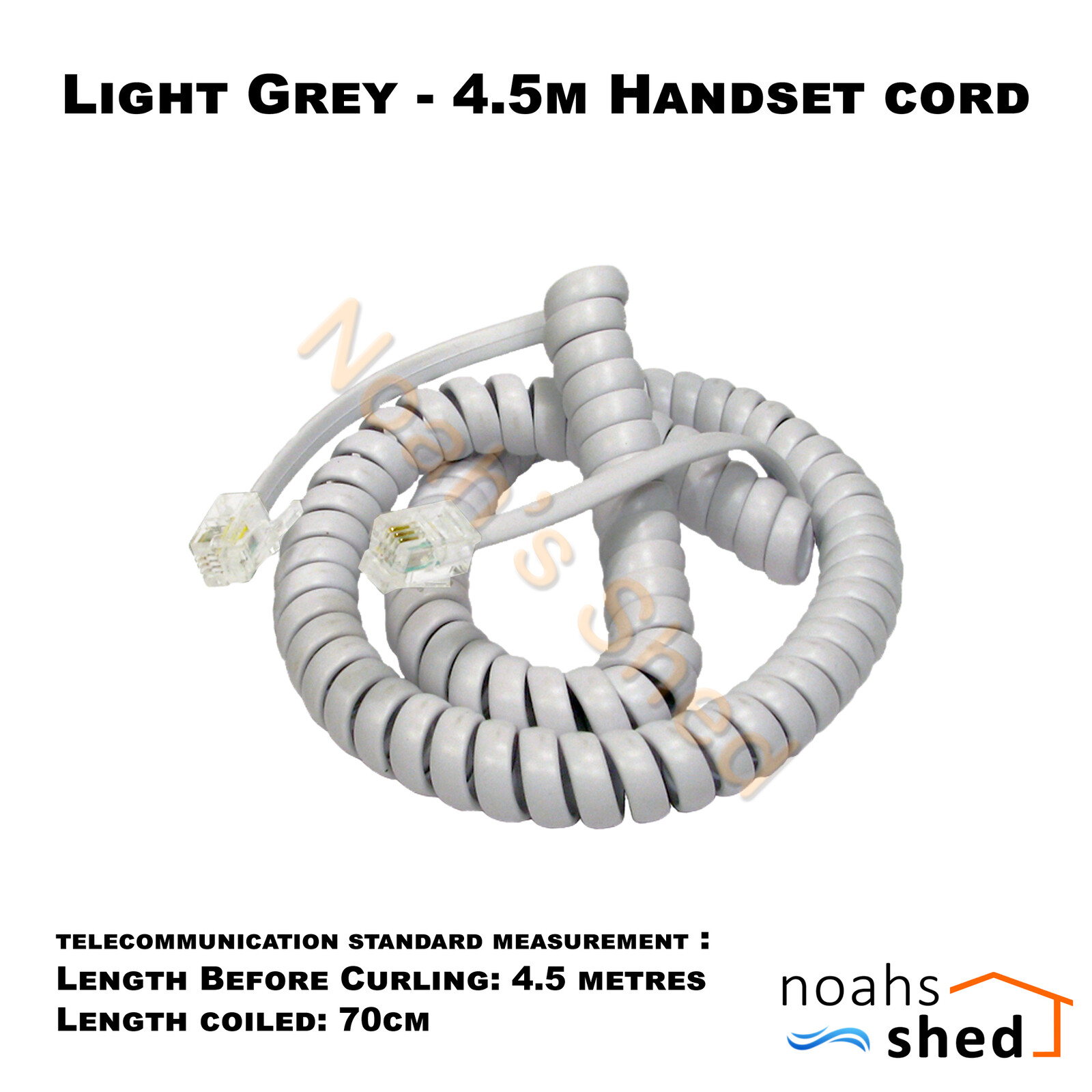 4.5 Metre Light Grey Telephone Spiral Wire Phone Handset Curly Cord ...