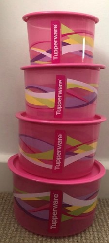 NEW Set of 4 One Touch PINK Limited Edition TUPPERWARE Stackable ...