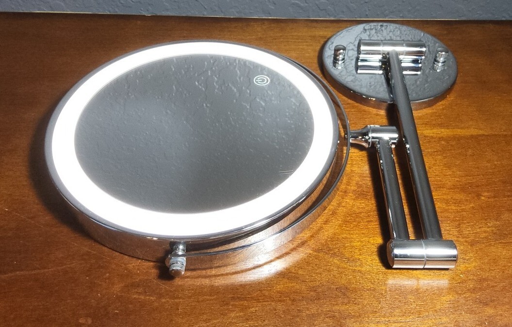 Round Magnifying Lighted Metal Framed Wall Mounted Makeup / Shaving ...