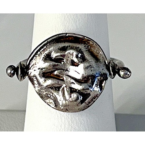 MODERNIST 925 STERLING SILVER REVERSABLE FACE GOOD LUCK RING SIZE 7 SKY ...