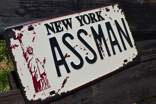 New York ASSMAN Embossed License Plate Tin Sign - Jerry Seinfeld ...