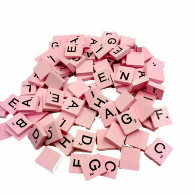 Baby Pink Wood Scrabble Tiles complete set color Craft Pendant Spelling ...