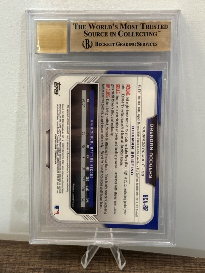 2015 Bowman Draft- Draft Pick Auto 1st Bowman Brendan Rodgers BGS 9.5 ...