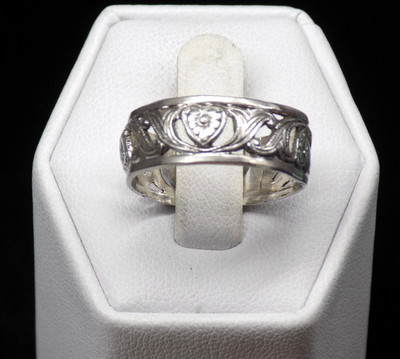 Vintage Uncas Band Ring 925 Sterling Silver Heart Filigree Cut-out Size ...