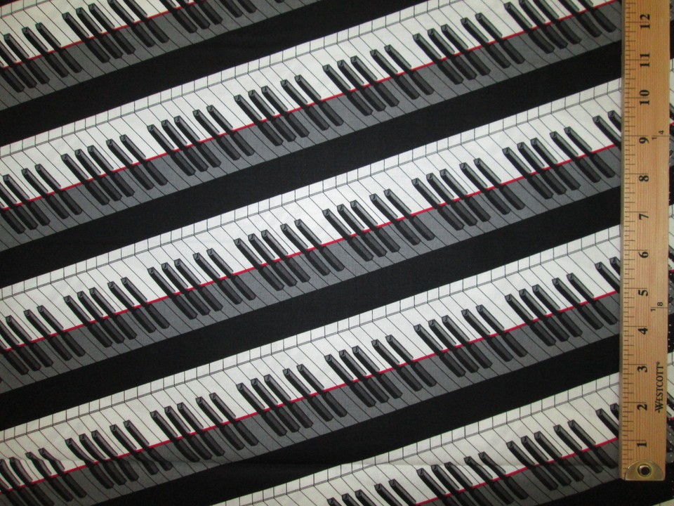 PIANO KEYBOARD MUSIC RED LINE BLACK WHITE COTTON FABRIC FQ | eBay