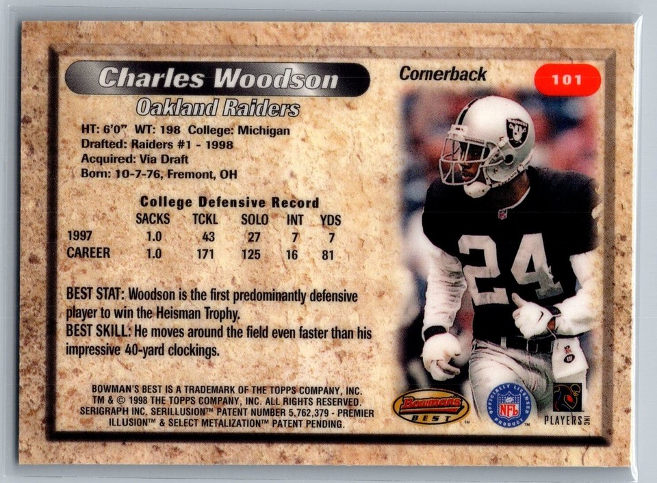 1998 Bowman's Best Charles Woodson #101 (RC) - HOF NM-MT *TEXCARDS* | eBay