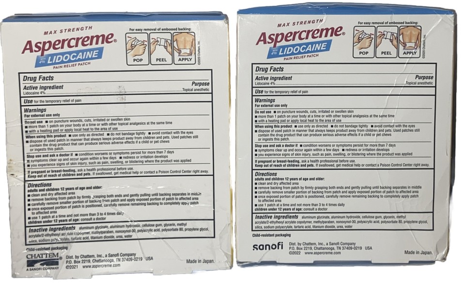 2 Boxes - Aspercreme Max Strength Lidocaine Pain Relief Patch - 5 ...