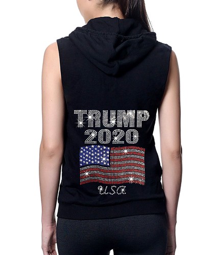 Junior's Rhinestone Trump 2020 USA Flag Fleece Zipper Vest Hoodie ...