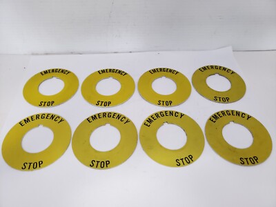EMERGENCY STOP LEGEND PLATE ROUND YELLOW/BLACK ALUMINUM (LOT OF 8) | eBay