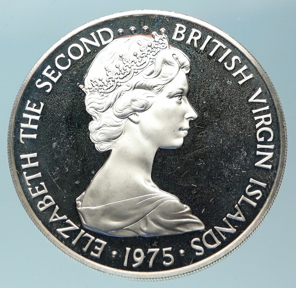 1975 British Virgin Islands UK Queen Elizabeth II BIRD Proof Silver ...