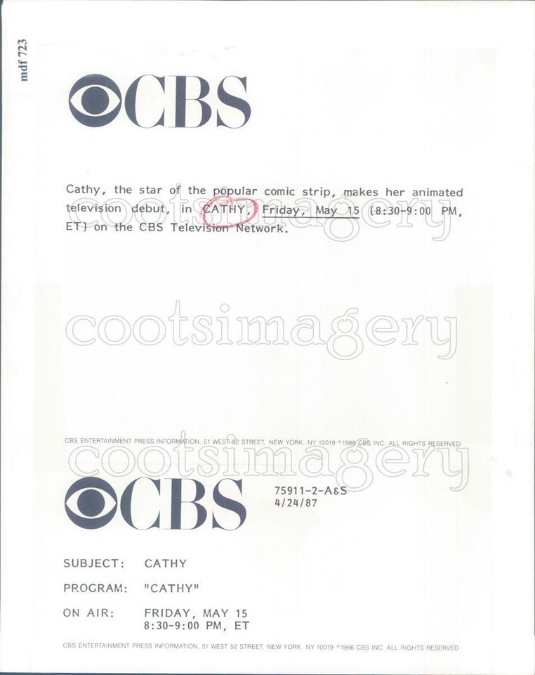 1987 Press Photo Cathy Comic Strip & Animated Cartoon 1980s TV | eBay