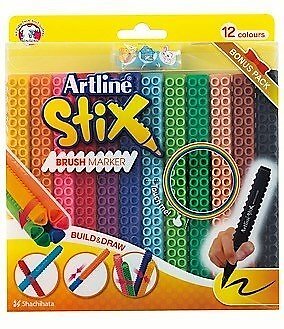 Artline Stix Brush Markers pens 12 Assorted Color Set, Calligraphy and ...