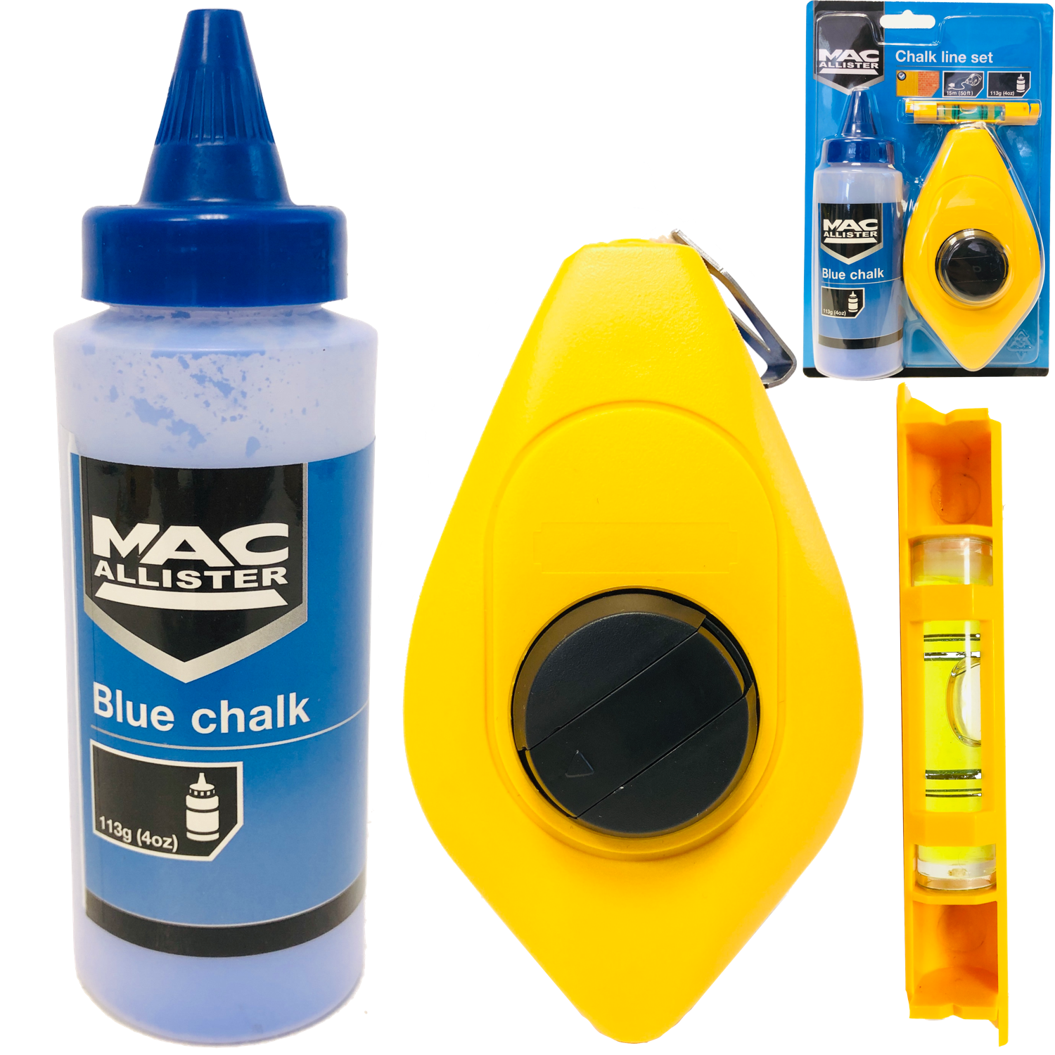 Chalk Line 15m String Kit Reel Builders Spirit Level Blue Chalkline Set ...