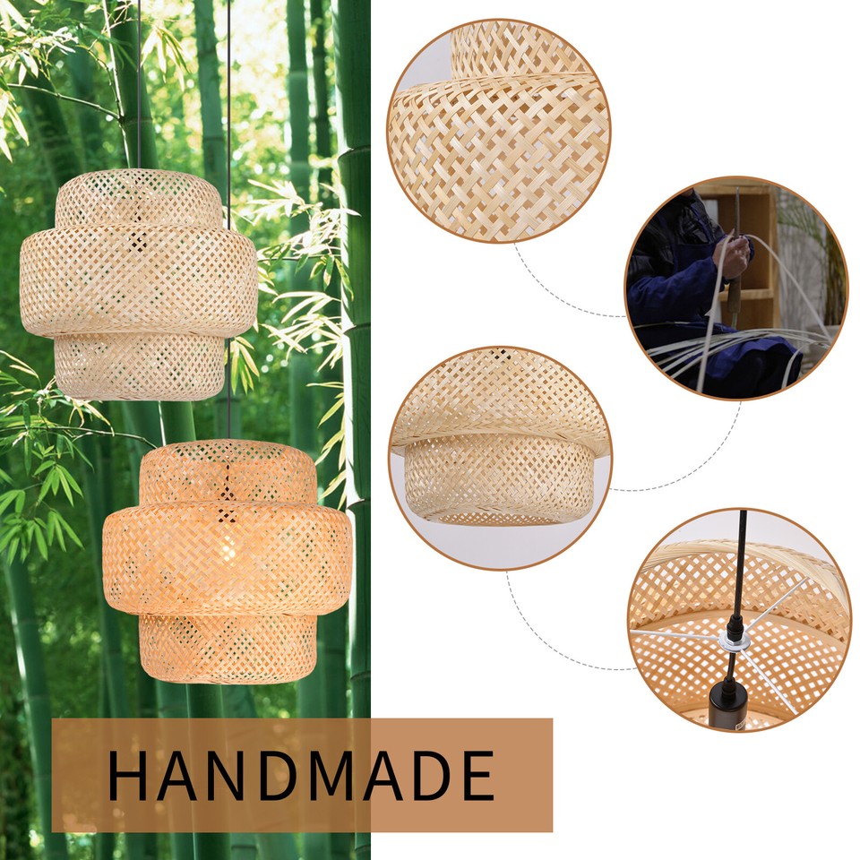 Retro Bamboo Rattan Woven Pendant Light Chandelier Wicker Hanging ...