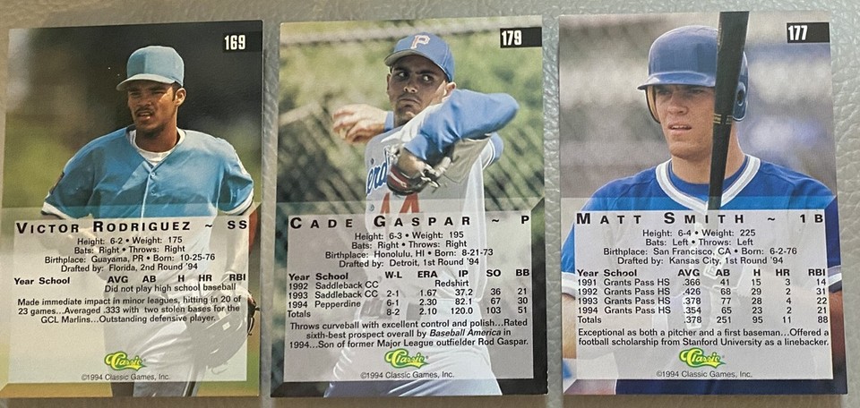 MLB 3 card lot 1994 Classic 4 Sport Draft Picks, Rodriguez, Gaspar ...