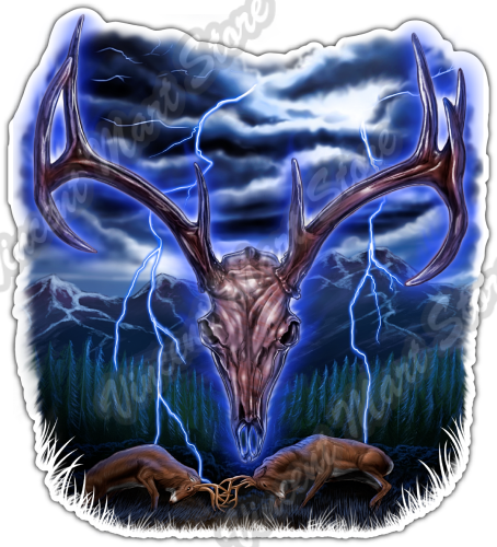 Deer Skull Charge Antlers Hunting Hunter Car Bumper Vinyl Sticker Decal ...