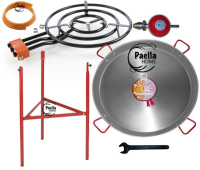 90cm Polished Paella Pan + 60cm 3 Ring Gas Burner + Propane Regulator ...