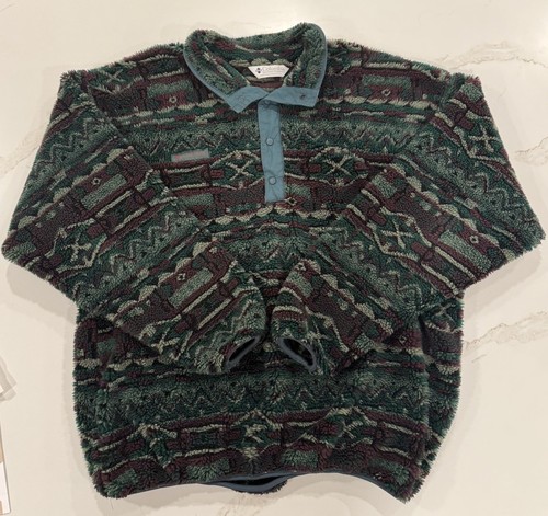 Vtg Columbia Helvetia Aztec Sherpa Fleece Pullover Men's XL 1/4 Button ...