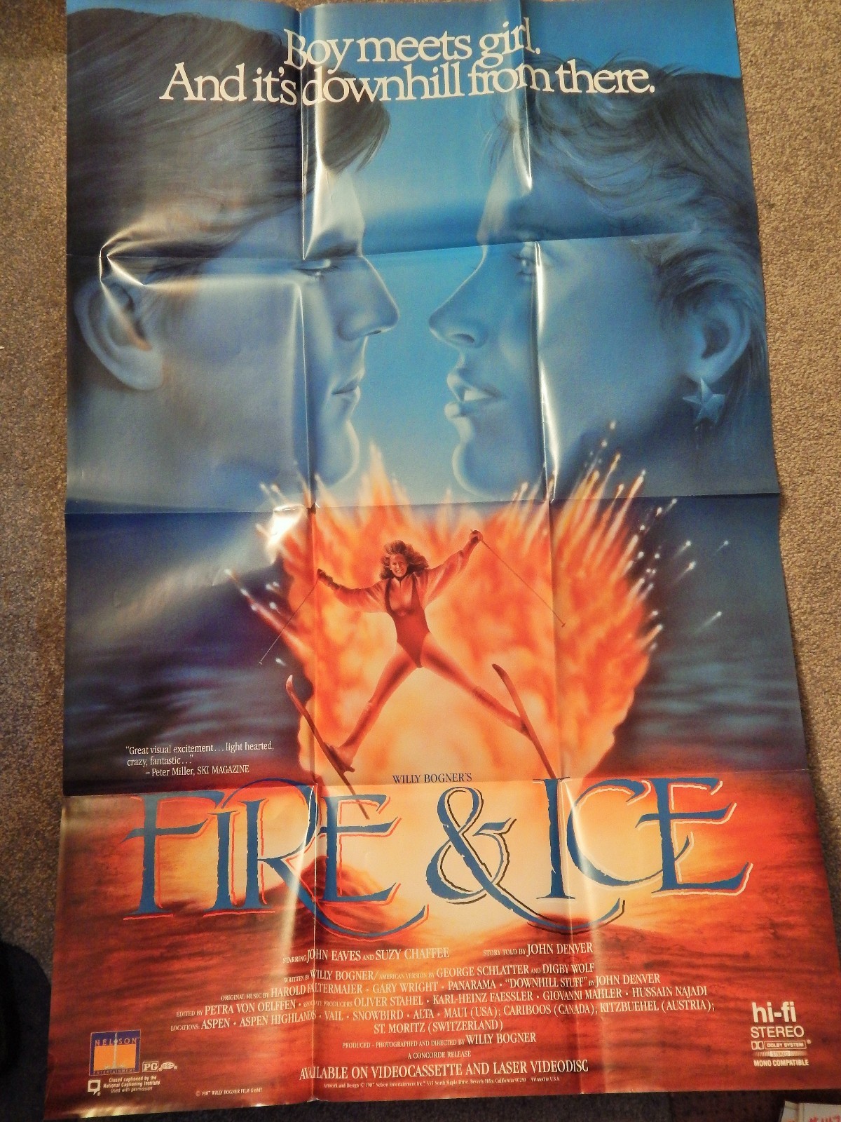 FIRE & ICE (VIDEO DEALER 40 X 27 POSTER!, 1980S) SUZY CHAFFEE, JOHN ...
