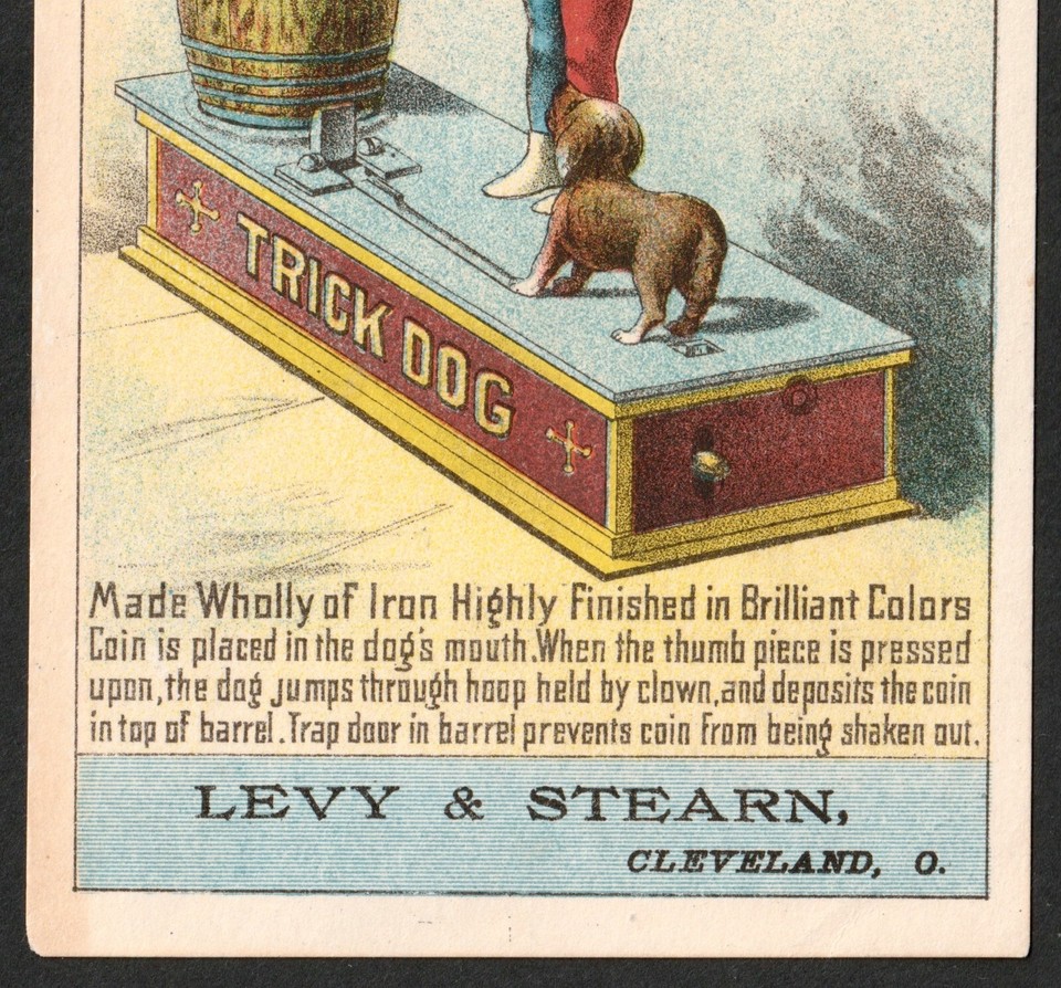 RARE ! - Trick Dog Toy Savings Mechanical Bank Trade Card Circus Clown ...