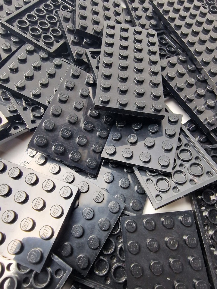 LEGO Black Plates Flat Bricks 4x4 4x6 4x8 4x10 4x12 X20 Random Pieces ...