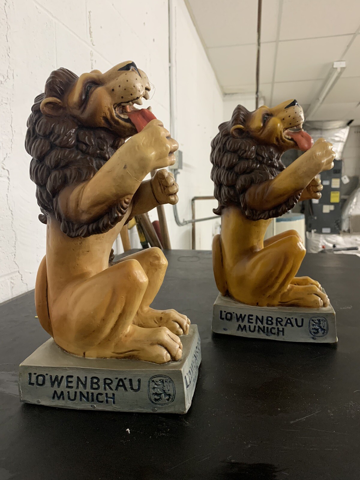 Vintage Antique Lowenbrau Munich Mascot Lion Statue Holds A Bottle of ...