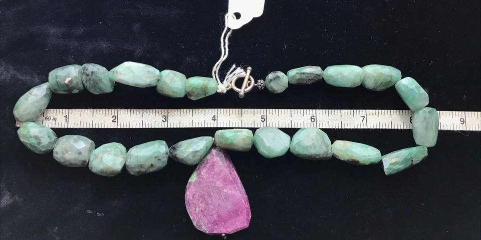 Vintage ONE OF A KIND Emerald Nugget Ruby Zoisite Pendant Sterling ...