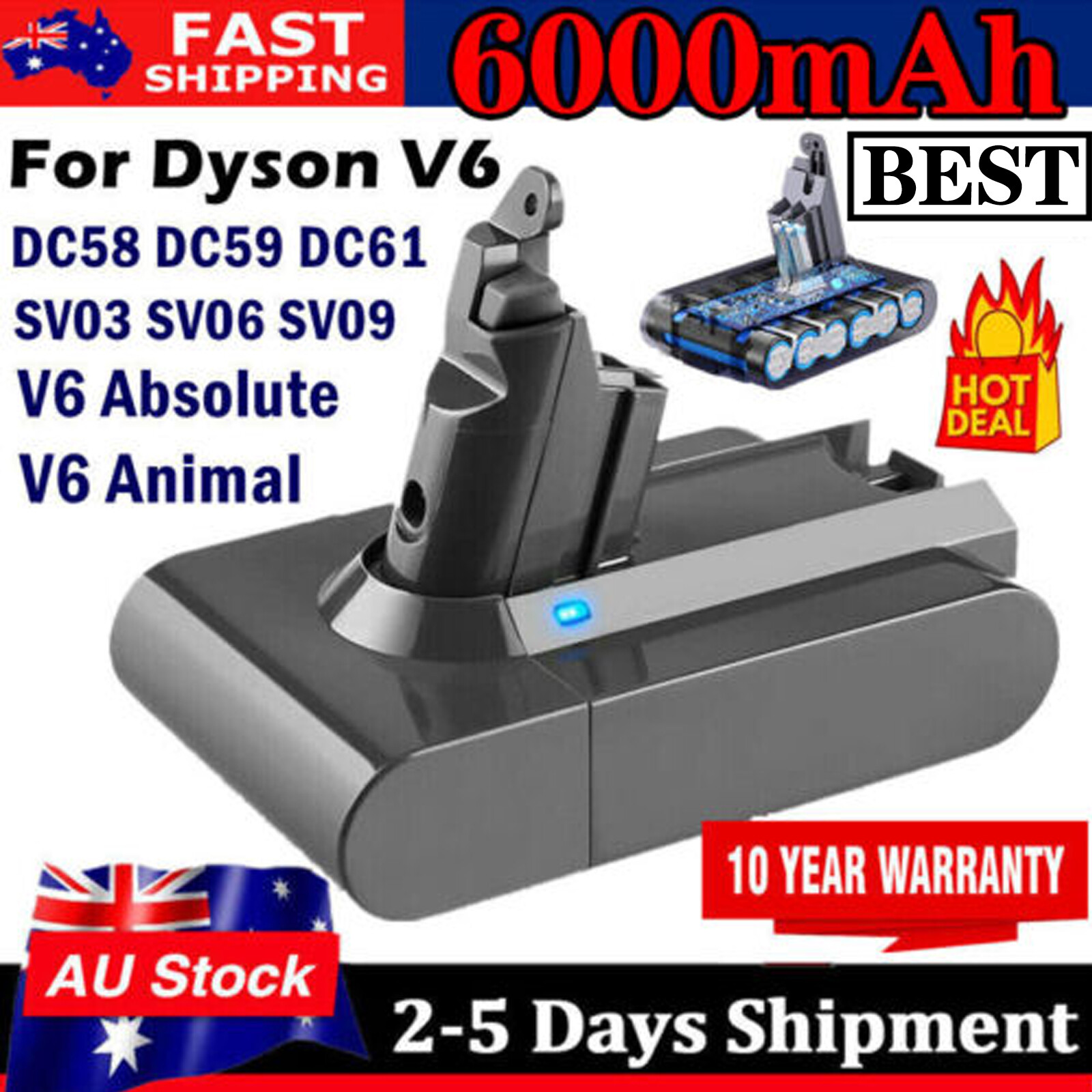 6000mAh Replacement Battery For Dyson V6 DC58 Animal DC59 DC61 DC62 ...