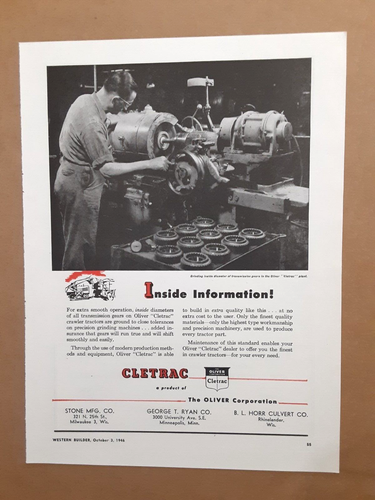 1946 OLIVER/CLETRAC Magazine AD~Plant Photo~La CROSSE, WI. TRAILER ...