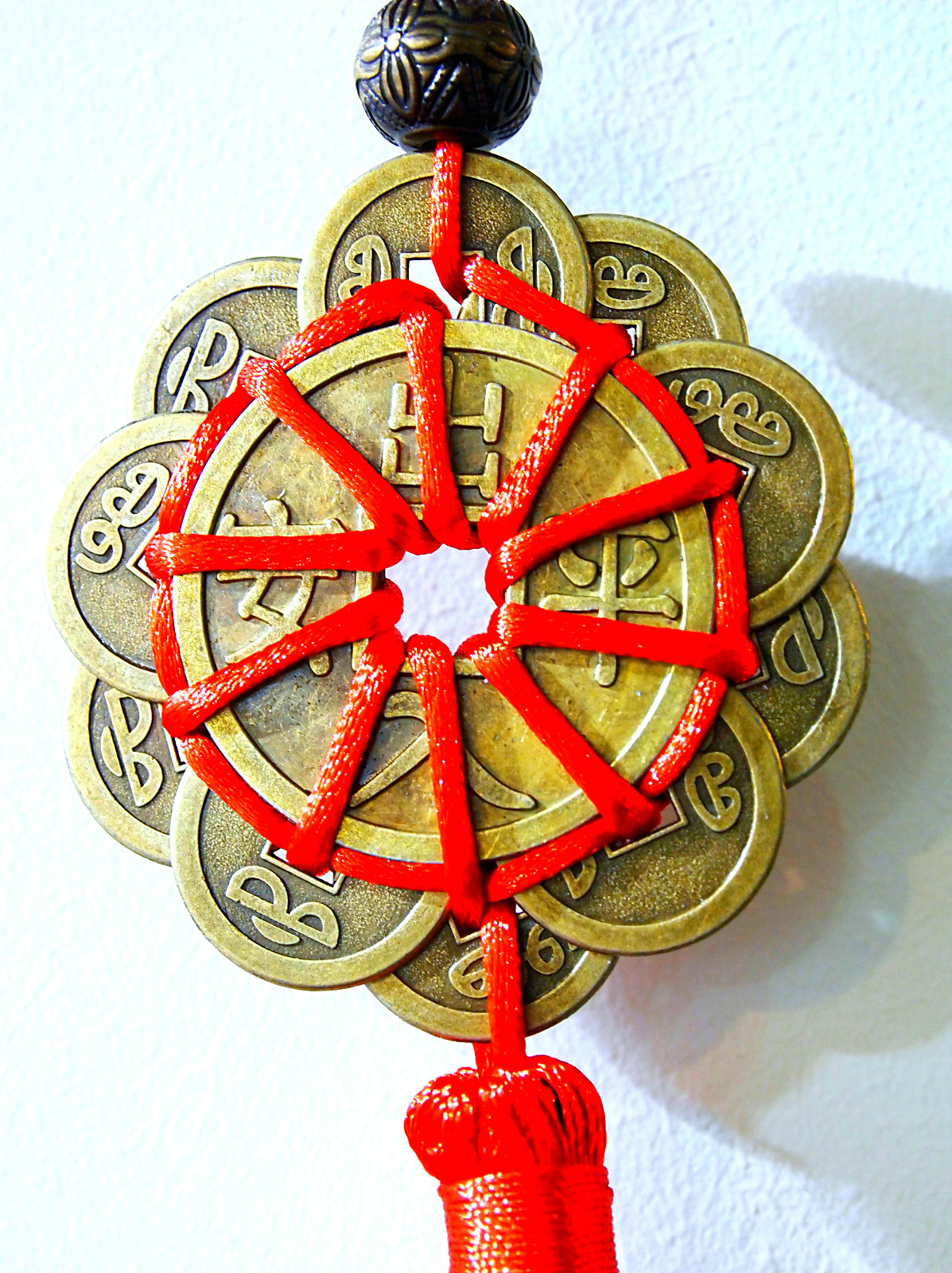 A Chinese Bronze Large Coins Knot With Red Tassel Hanging,Feng Shui ...