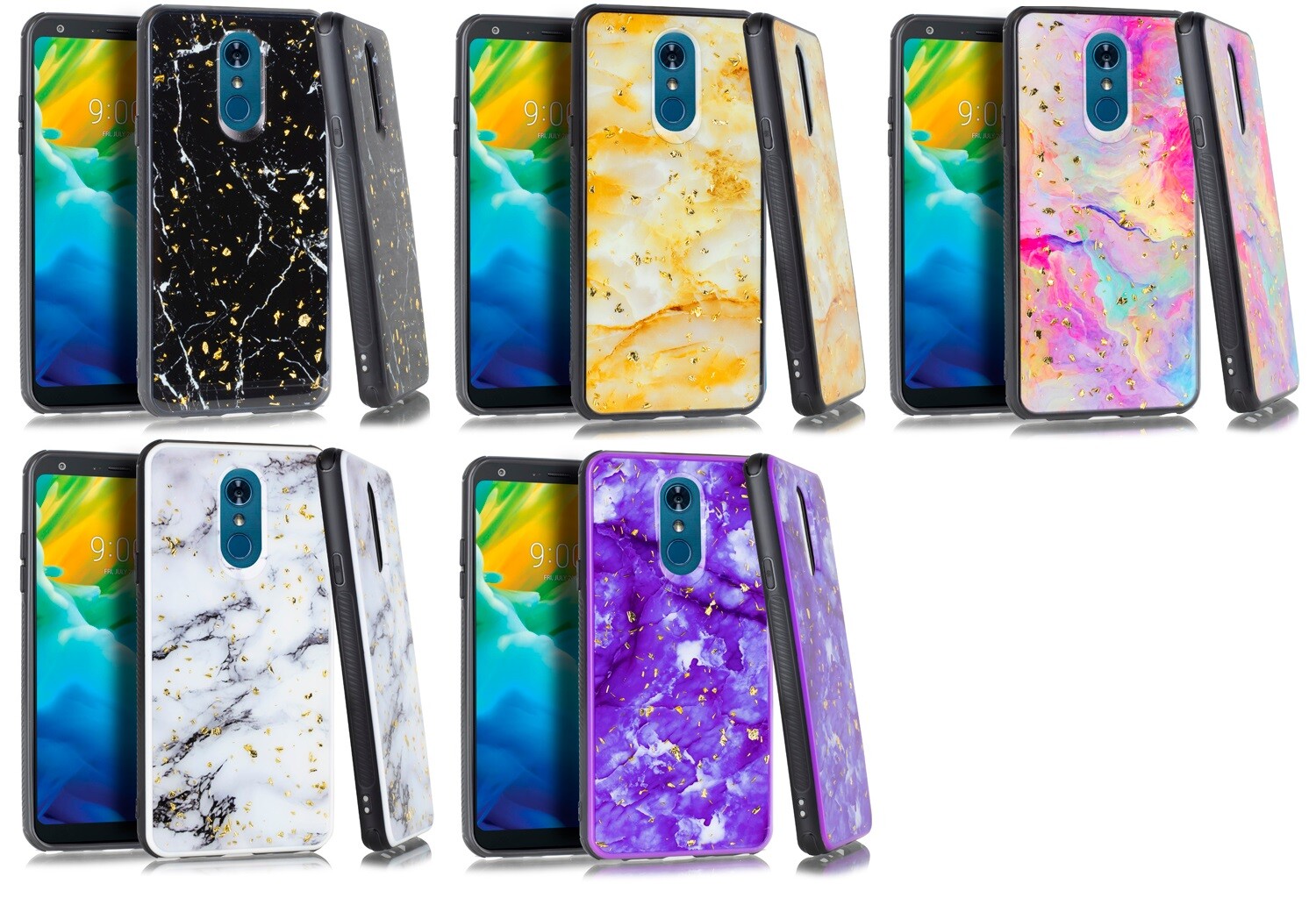 For LG Stylo 5/5V/5+/5x Q720CS L722DL Marble Glitter Case Phone Cover ...