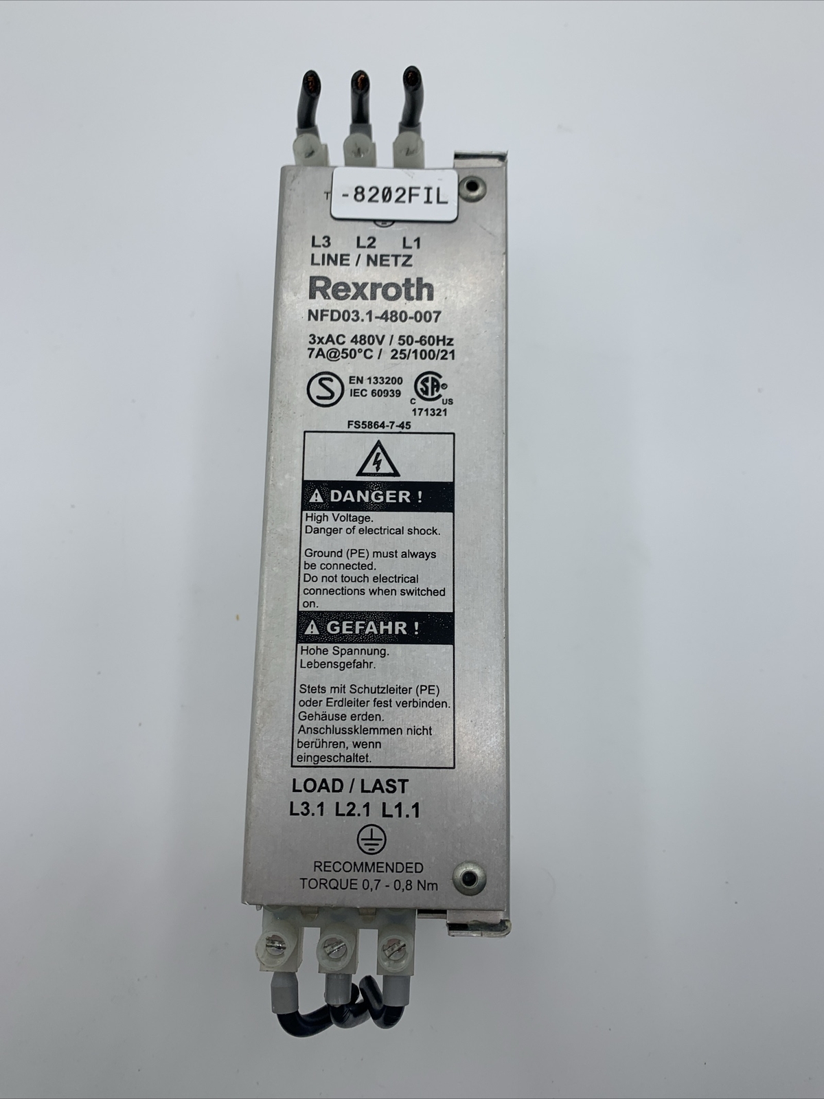 Rexroth Indramat NFD03.1-480-007 AC 480V 50-60 Hz POWER LINE FILTER See ...