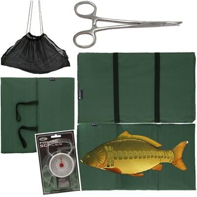 CARP FISHING UNHOOKING LANDING MAT + 50LB SCALES 5" Curved Forceps ...