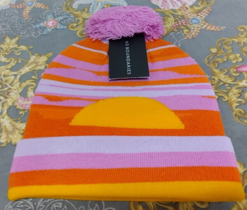 Sun Stripe Beanie Yellow Orange Pink Knit Hat Sunrise Scene Vibrant ...