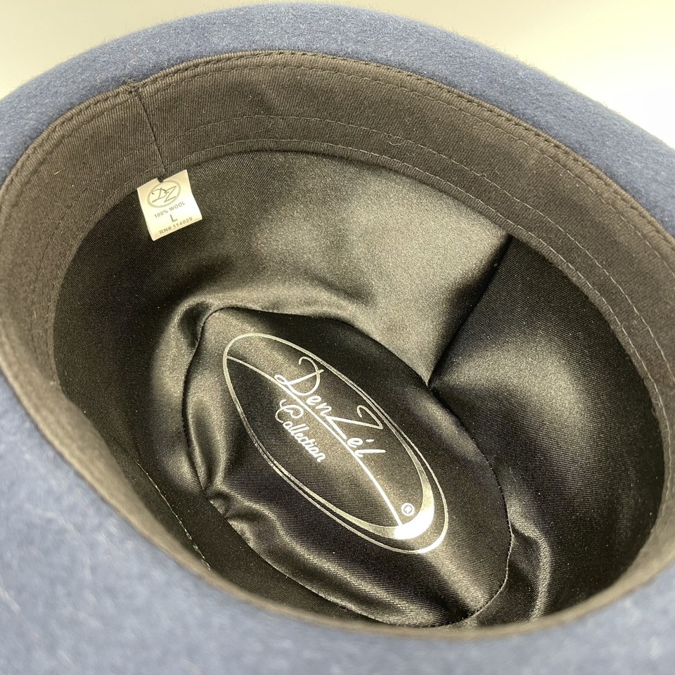 Den Zel Collection Godfather 100% Wool Navy Blue Fedora Hat Denzel Sz ...
