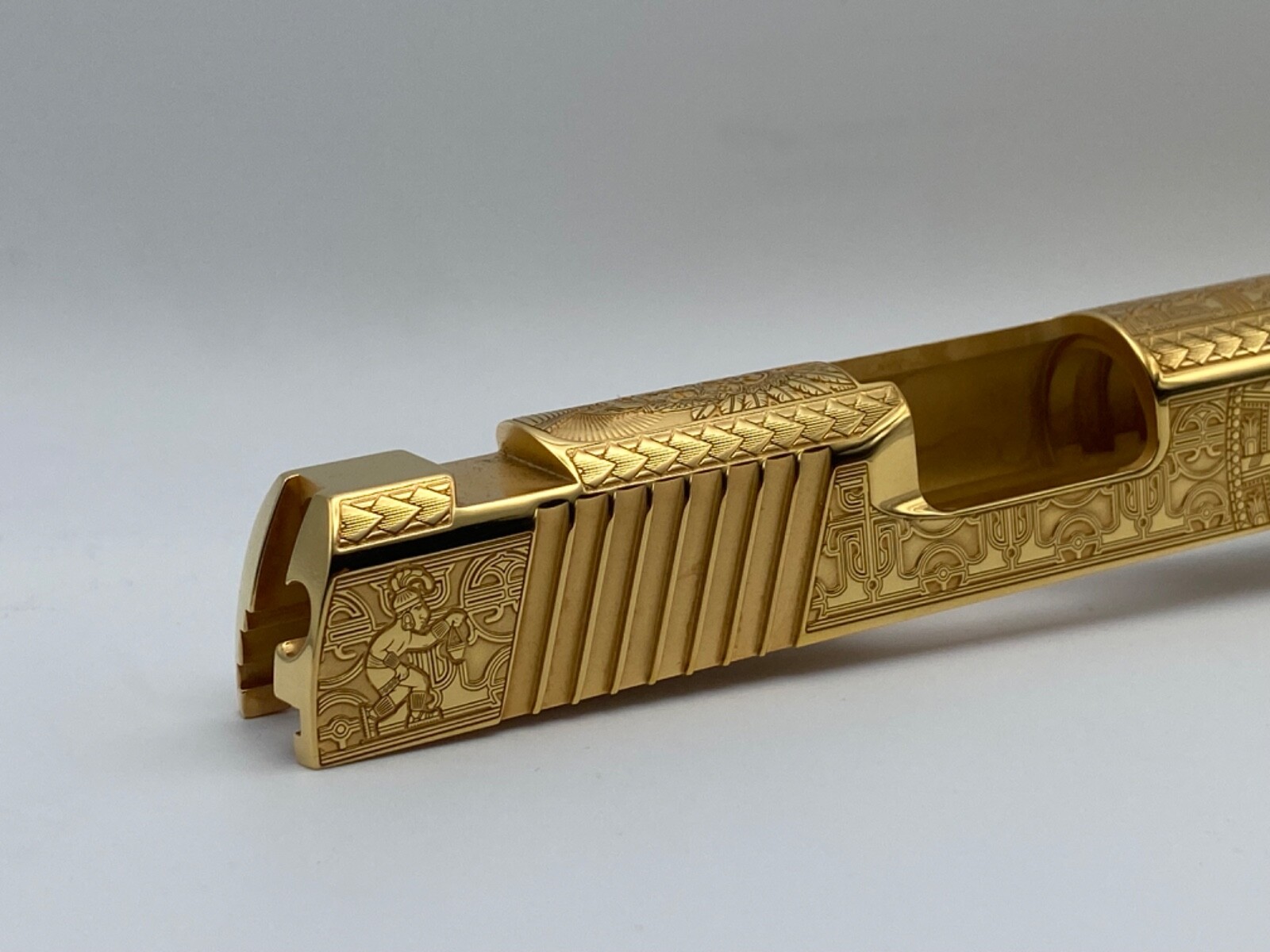 Deep laser engraved 1911 government slide 24k gold plated Aztec ...