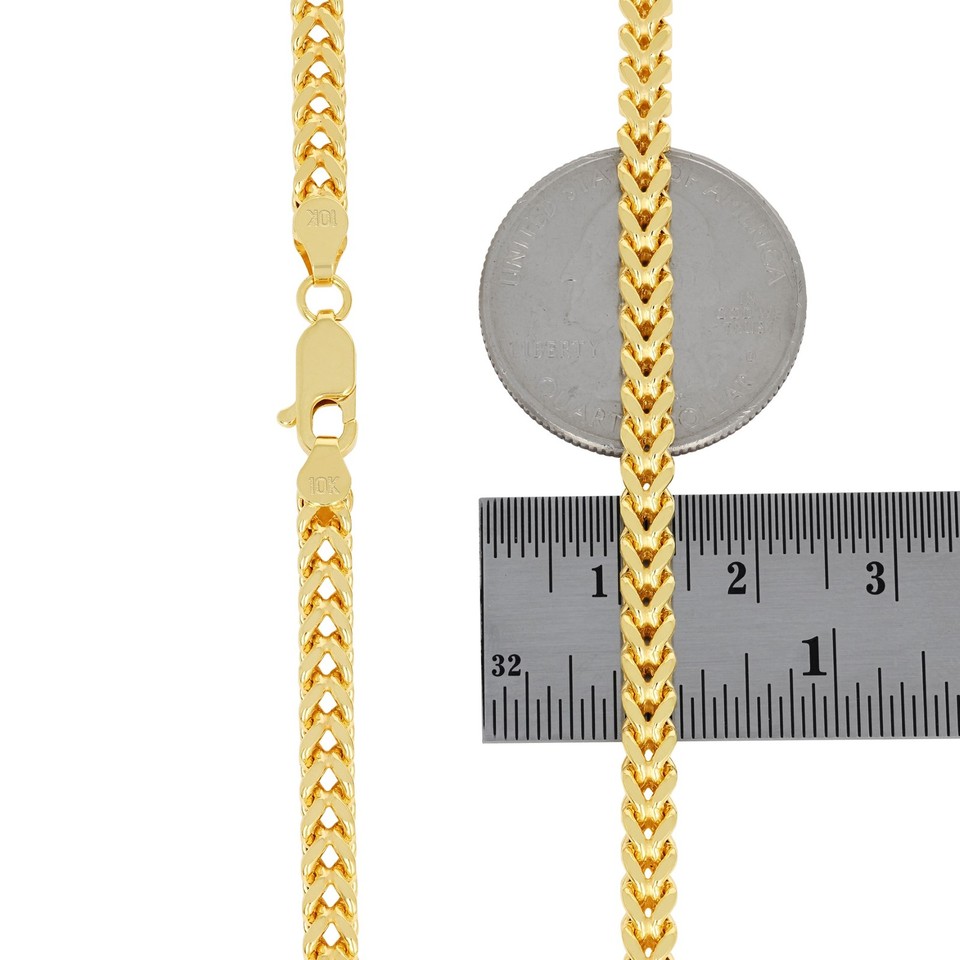 10K Yellow Gold 1.5mm-6mm Franco Square Box Chain Necklace Mens Womens ...