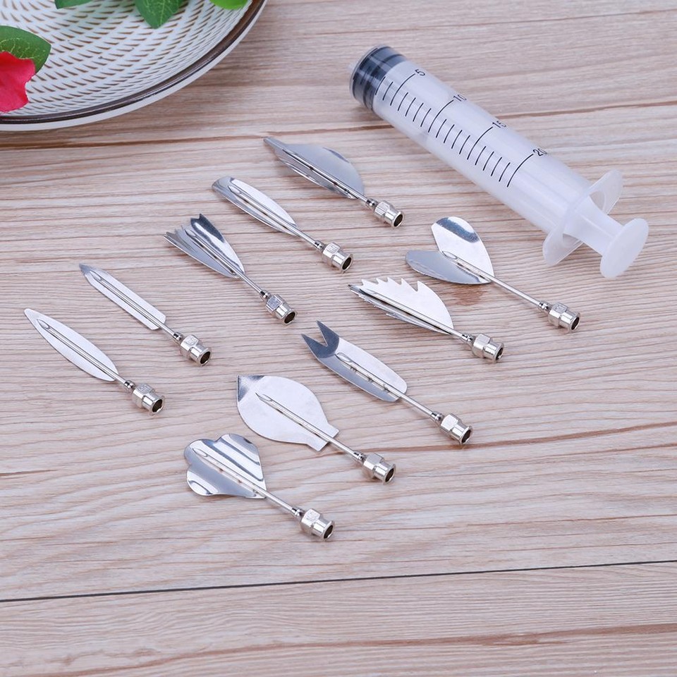 10Pcs Pudding Nozzle +1 Syringe Tool 3D Jelly Flower Cake Jello Gelatin ...