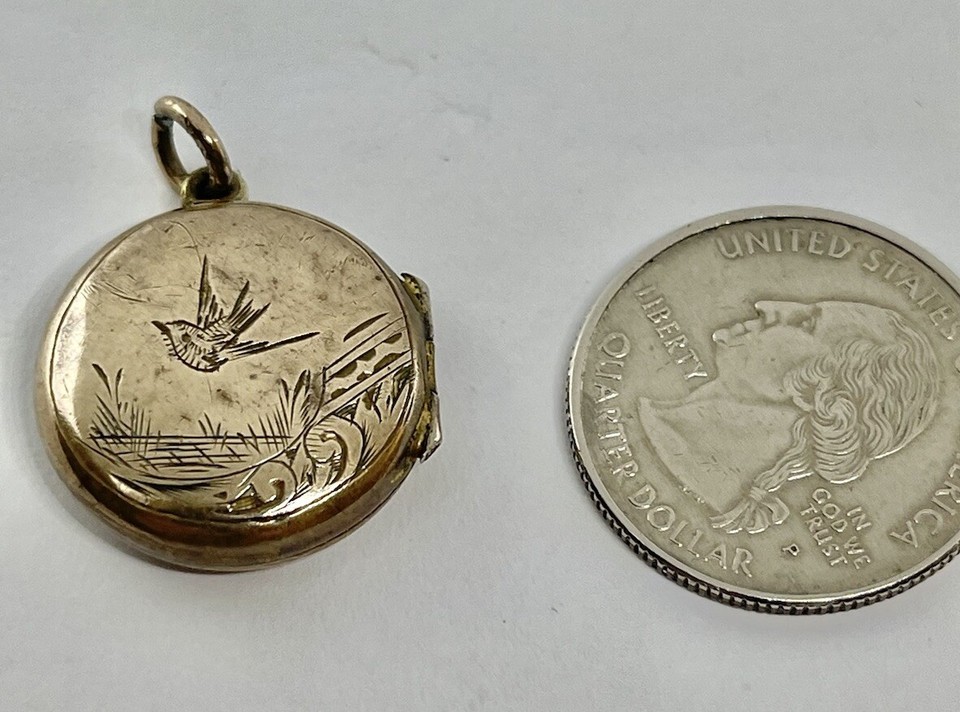 Victorian Bird in Flight Double Sided Aesthetic Period Rolled Gold ...