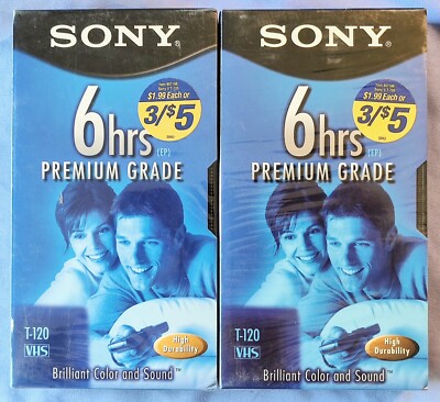 (2) NEW Sealed SONY VHS TAPES 6 HRS Premium Grade T-120VL VHS Blank ...