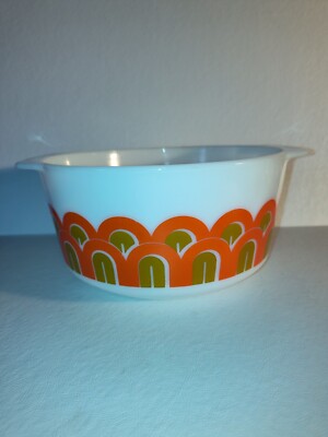 Vintage Pyrex #344 Fish Scale 3QT Mixing Bowl Dish MCM Arches White ...