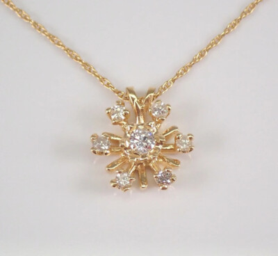 0.90Ct Round Cut Diamond Snowflake Cluster Pendant 14K Yellow Gold ...