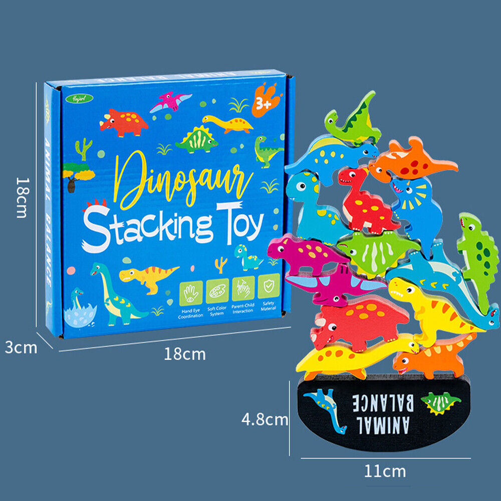 Wooden Dinosaurs Balance Stacking Blocks Educational Building Game Toy ...